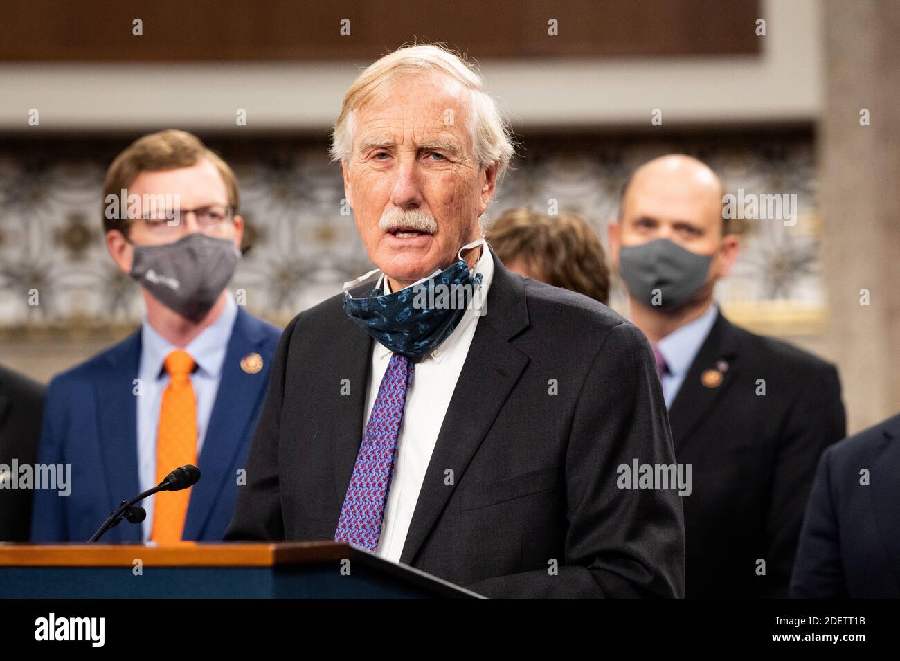 U.S. Senator Angus King (I-ME) speaking at a press conference to ...