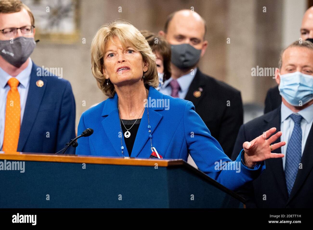 U.S. Senator Lisa Murkowski (R-AK) speaking at a press conference to ...