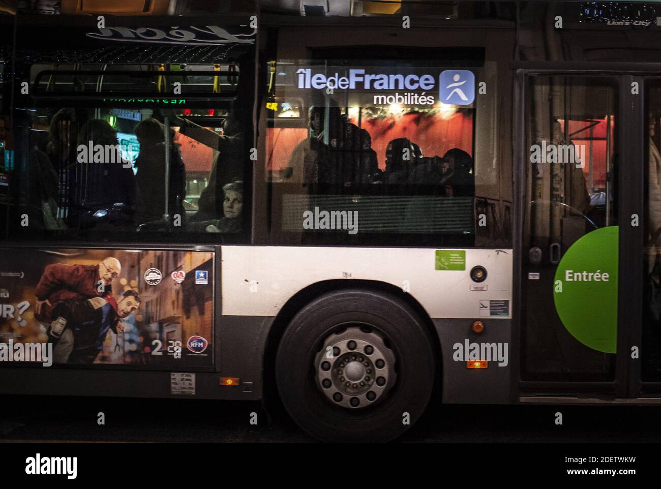 People on a packed bus during a strike of Paris' public transports ...