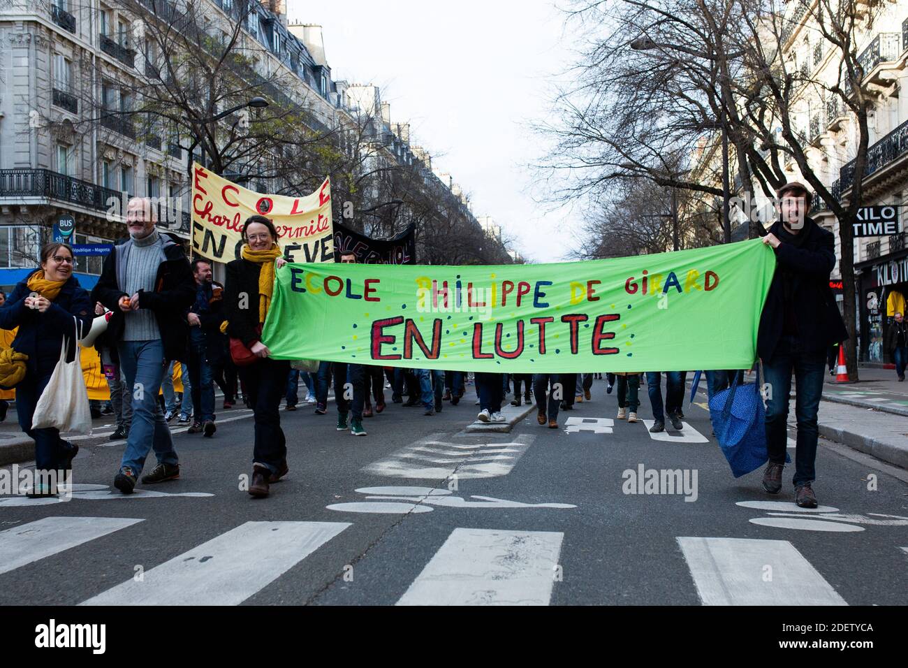 Teachers and school representative during a demonstration on December ...