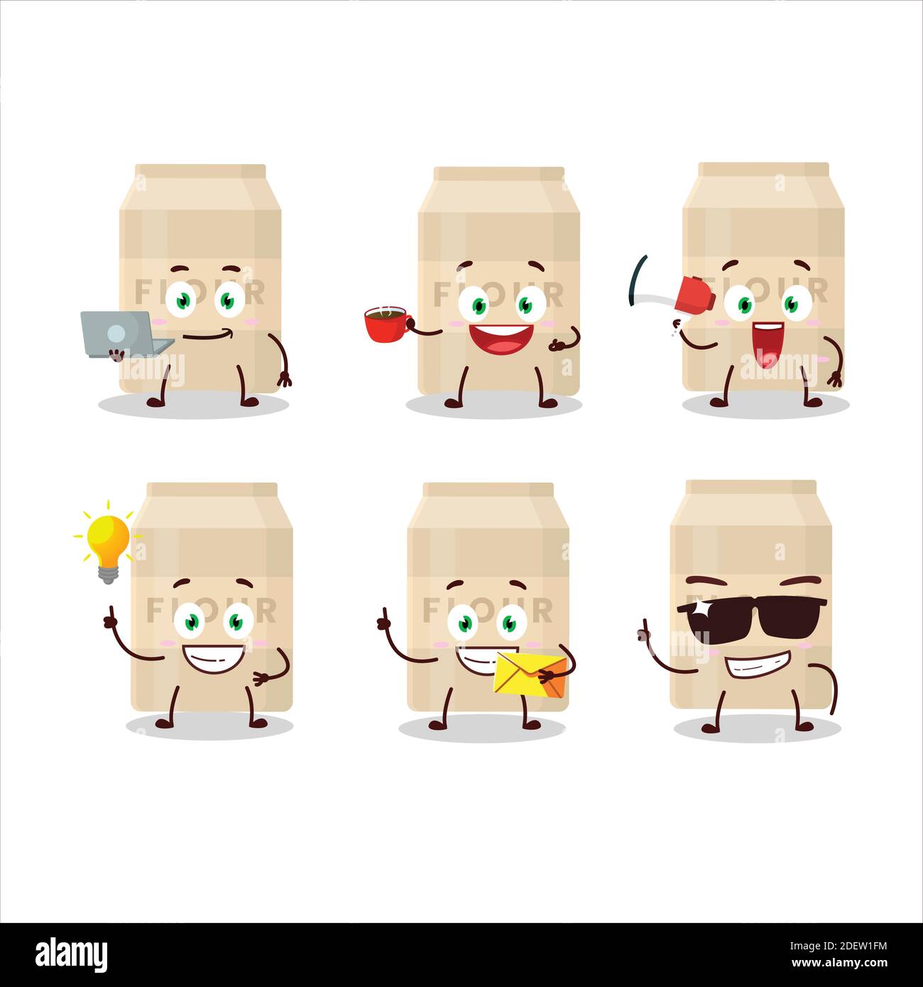 White flour cartoon character with various types of business emoticons ...