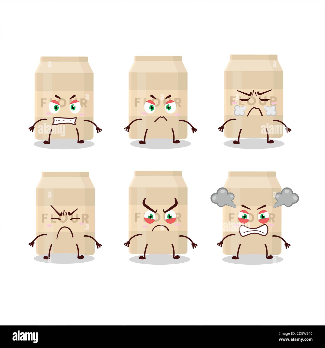 White flour cartoon character with various angry expressions. Vector ...