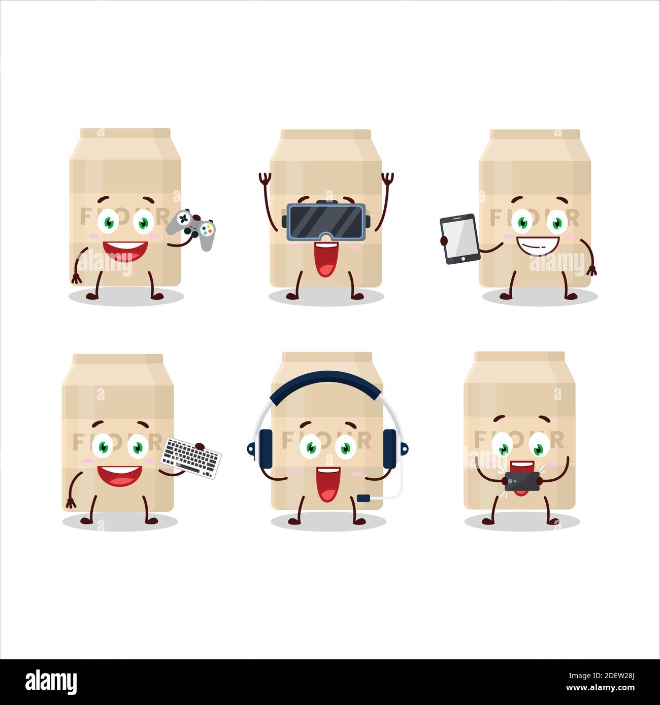 White flour cartoon character are playing games with various cute ...