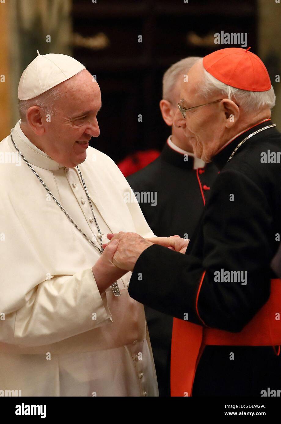 Pope Francis welcomes french cardinal Paul Poupard after he exchanged ...