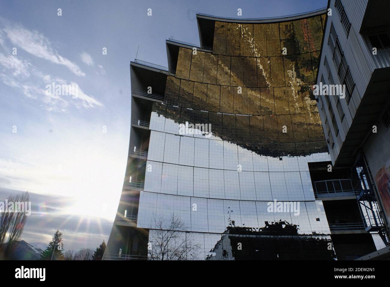 Odeillo’s big solar furnace near Font Romeu. The solar furnace uses 2 ...