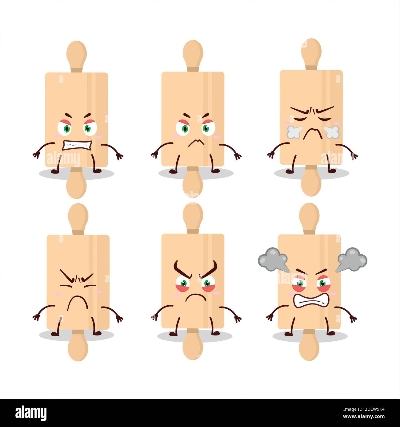 Rolling pin cartoon character with various angry expressions. Vector ...