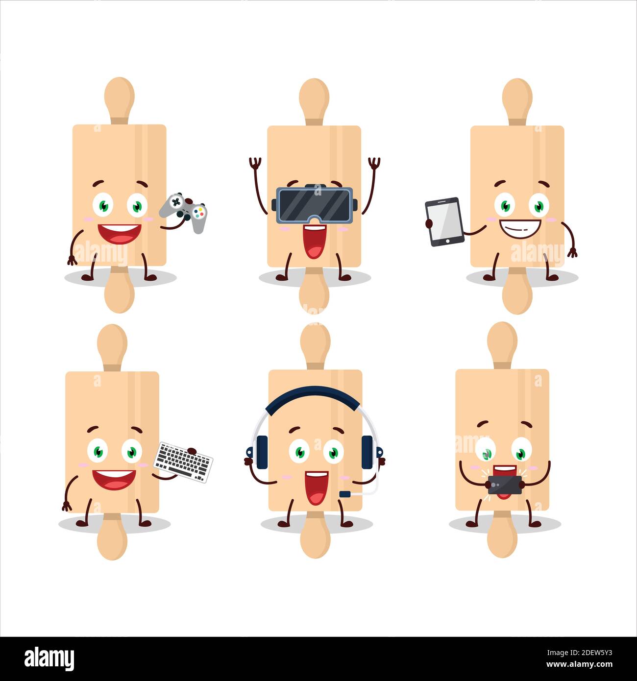 Rolling pin cartoon character are playing games with various cute ...