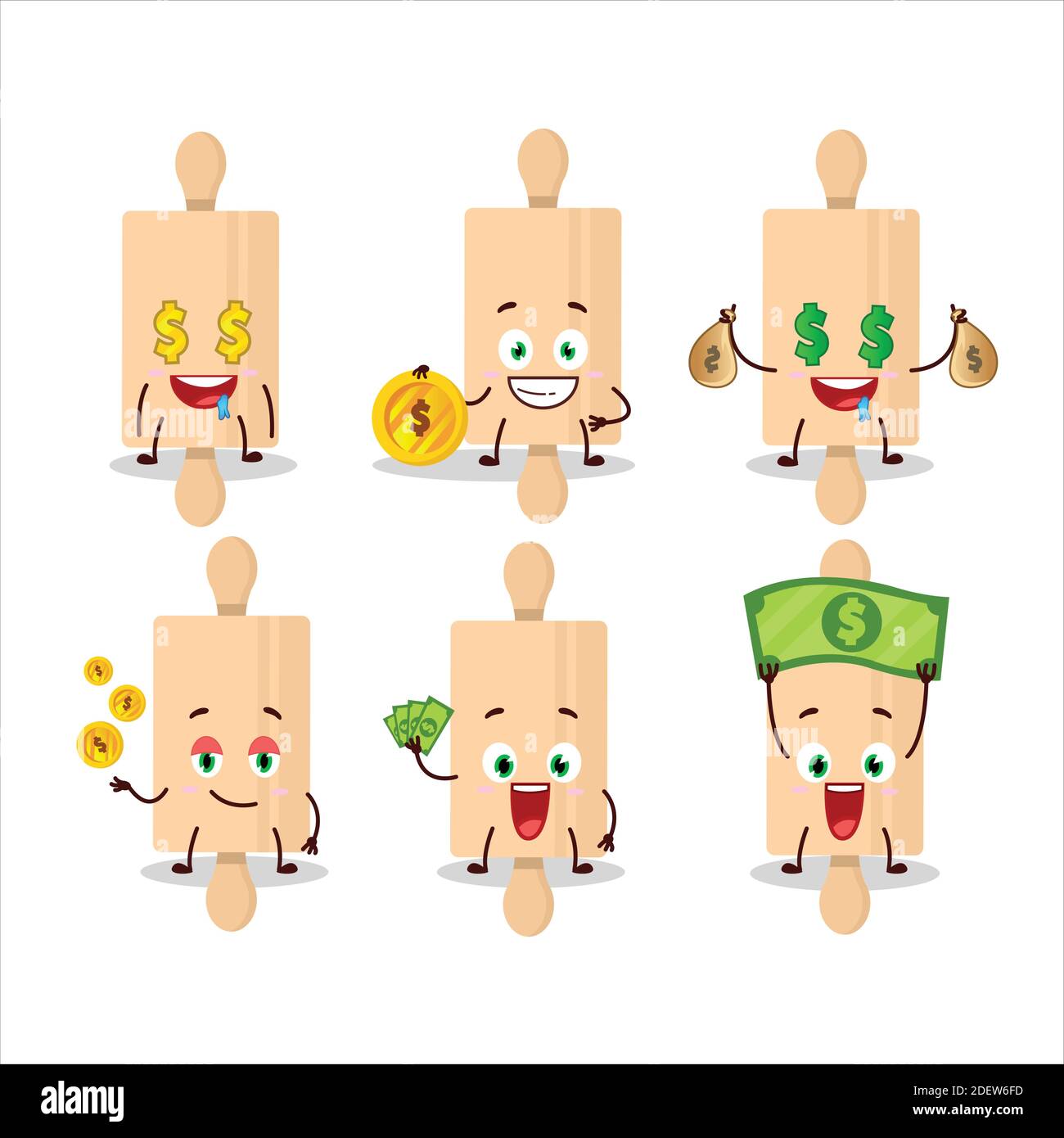 Rolling pin cartoon character with cute emoticon bring money. Vector ...