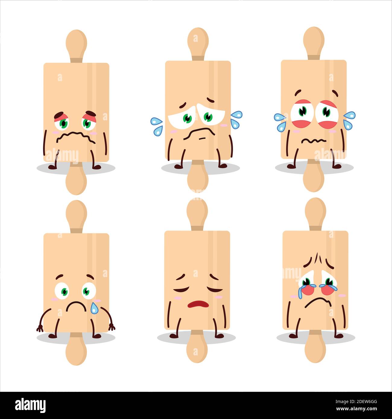 Rolling pin cartoon character with sad expression. Vector illustration ...