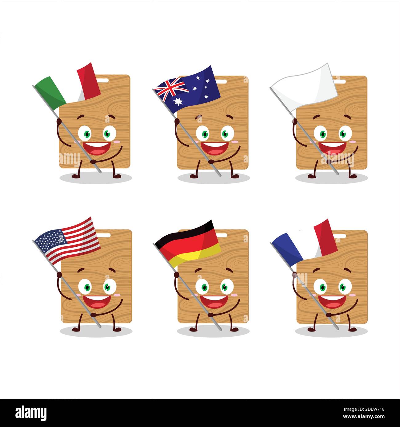 Rounded Wood Cutting Cartoon Character Bring The Flags Of Various