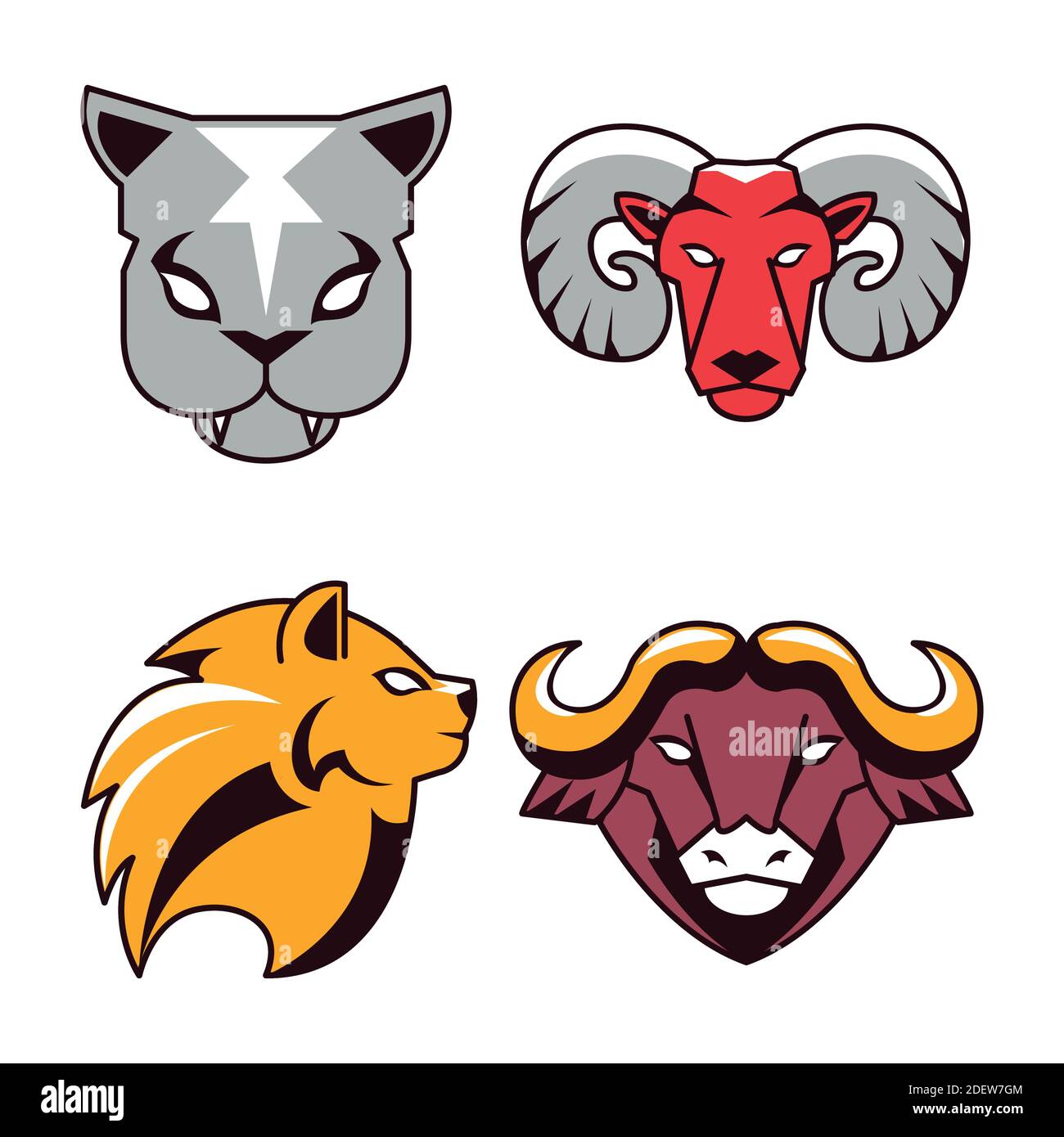 bundle of four heads animals emblems icons in white background vector ...