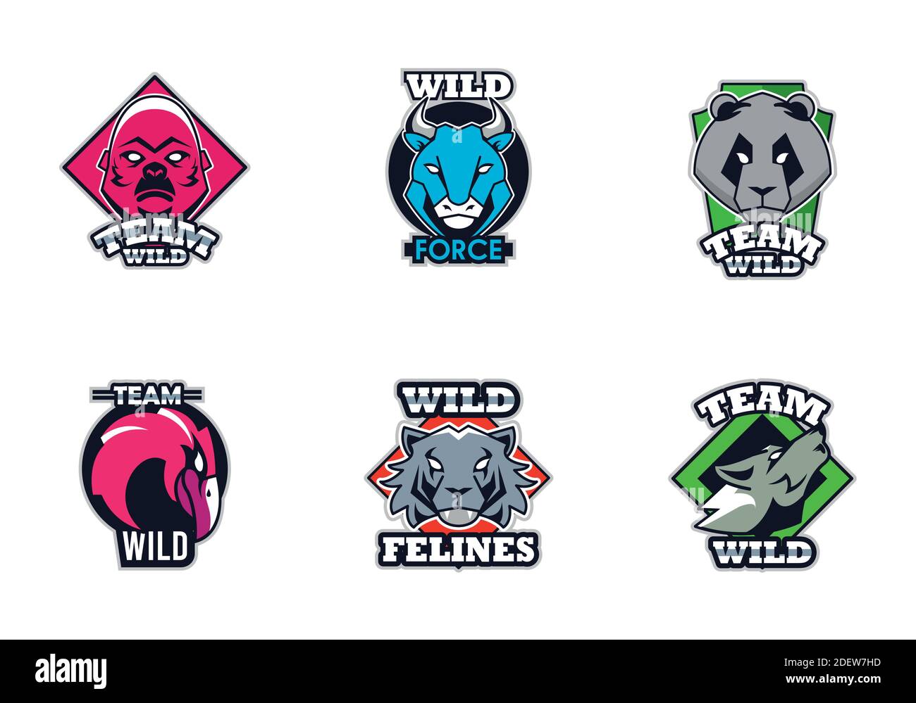 bundle of six animals emblems icons and letterings vector illustration ...