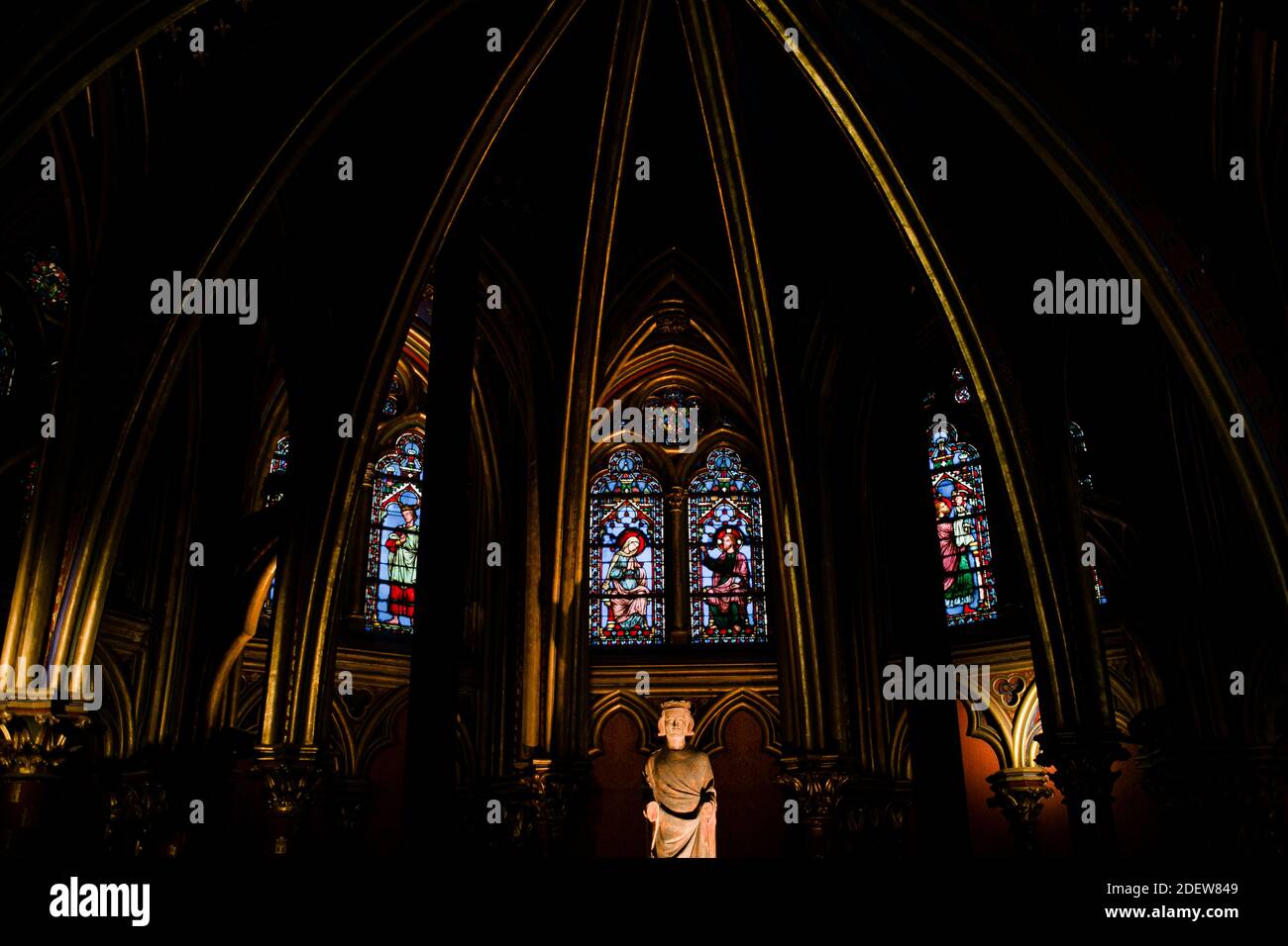 Statue & Stained Glass Inside Sainte-Chapelle in Paris Stock Photo - Alamy