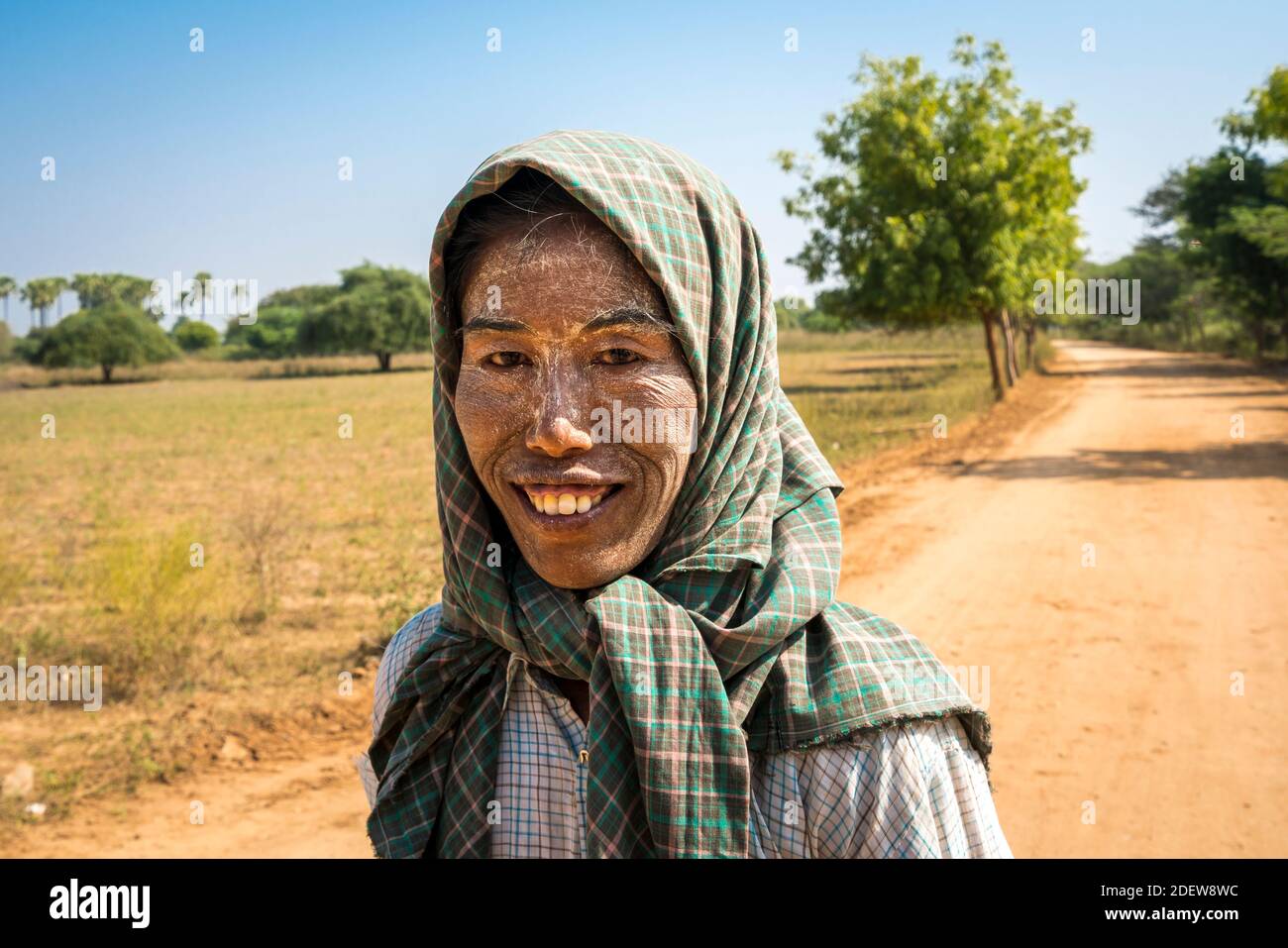 Portrait of woman wearing scarf, Bagan, Myanmar Stock Photo - Alamy