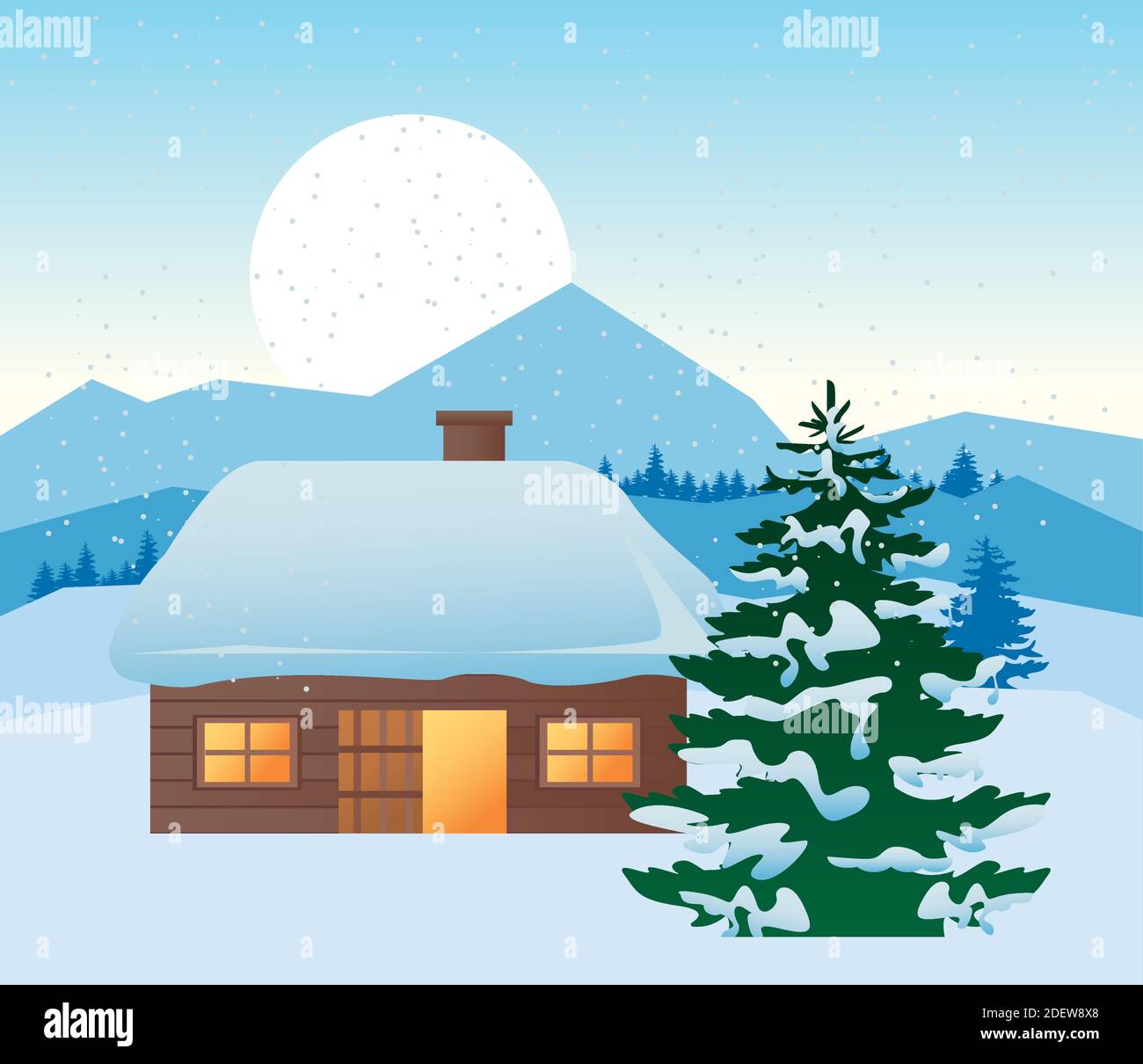 beautiful house and pine tree winter landscape scene vector ...