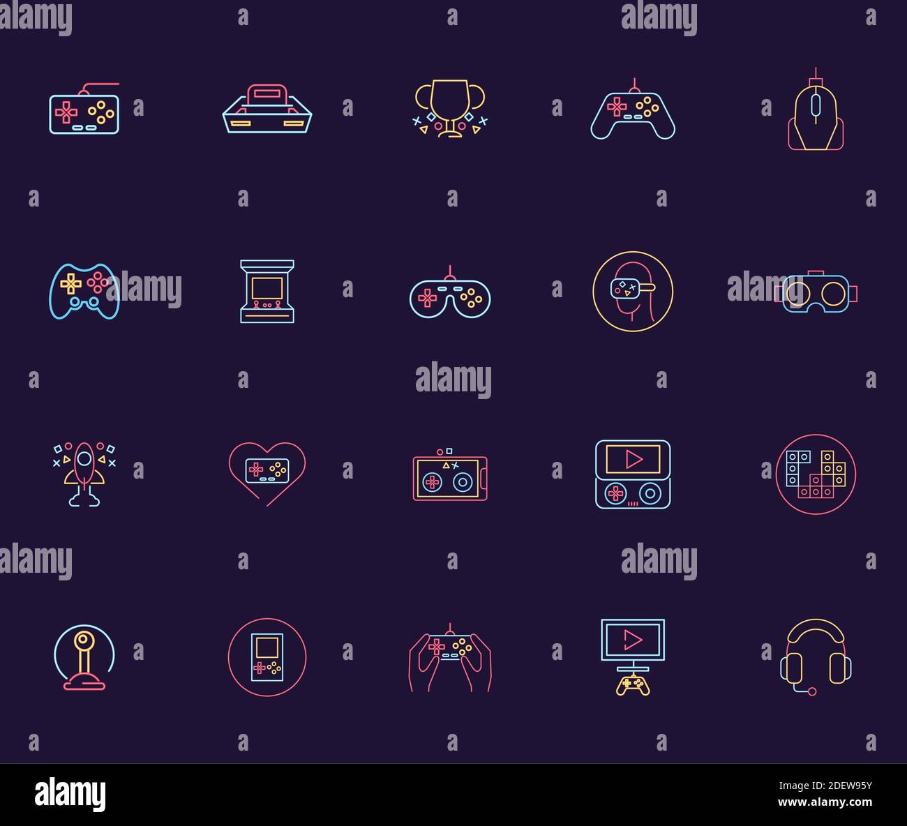 bundle of twenty video game neon style icons vector illustration design ...