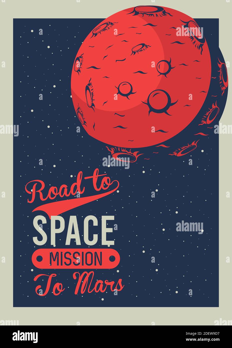 road to space lettering with mars in poster vintage style vector ...
