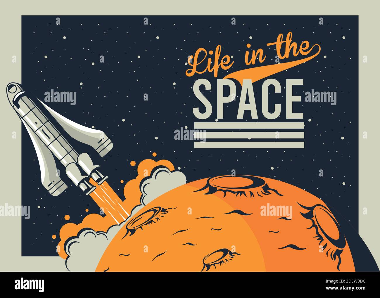life in the space lettering with spaceship startup in poster vintage ...