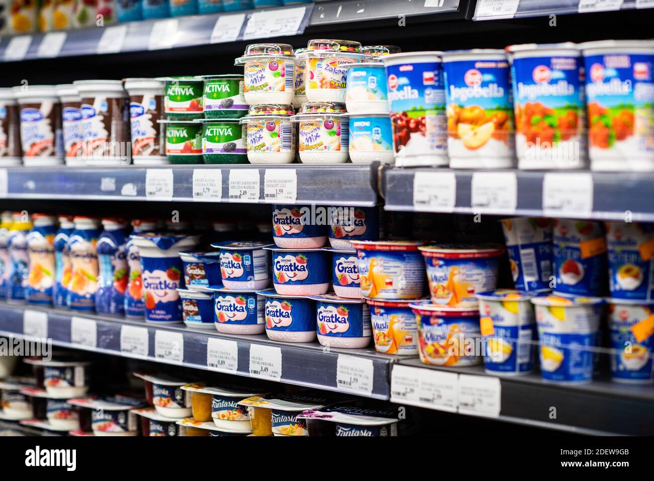 Gdansk, Poland. 01st Dec, 2020. Dairy products seen at the grocery ...
