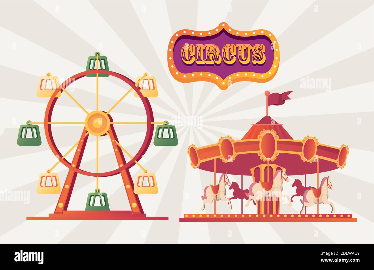 festival fairground carousel and fortune wheel vector illustration ...