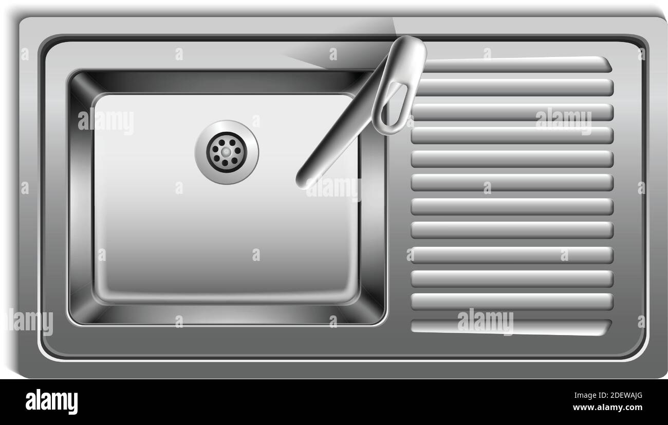 Vector realistic metal sink from top view. Isolated on white background ...