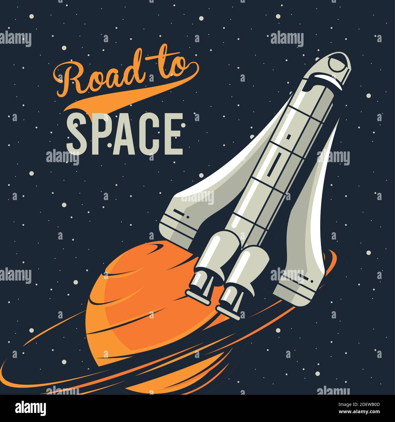 road to space lettering with spaceship and saturn in poster vintage ...