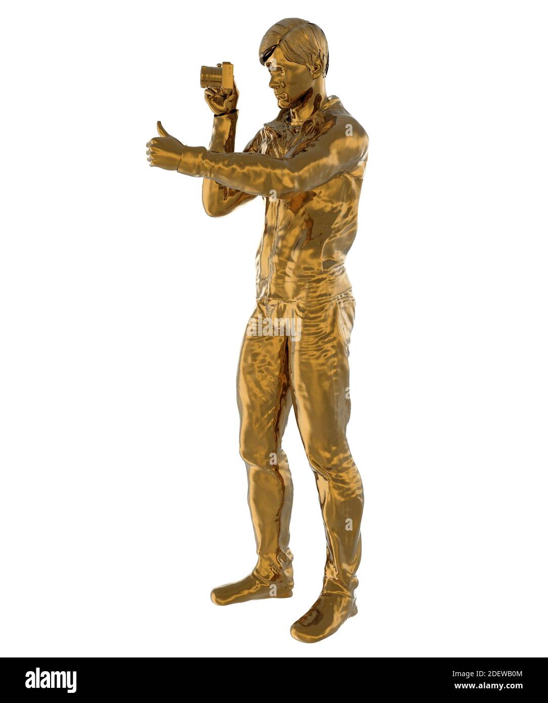 3D illustration photographer statue of gold isolated on white ...