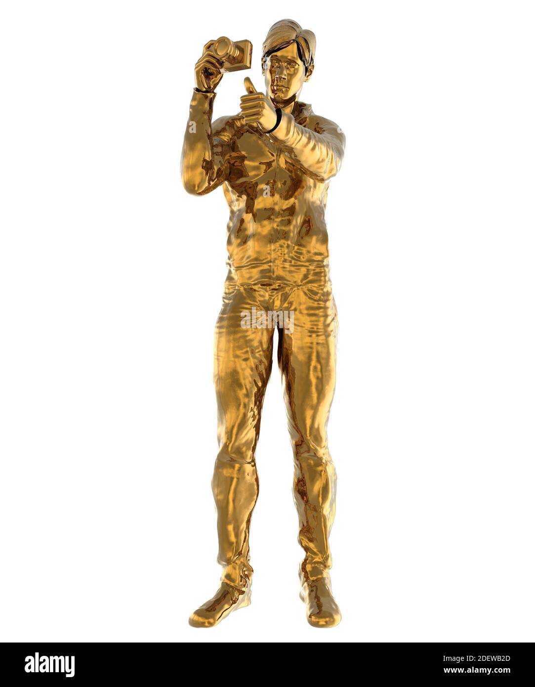 3D illustration photographer statue of gold isolated on white ...