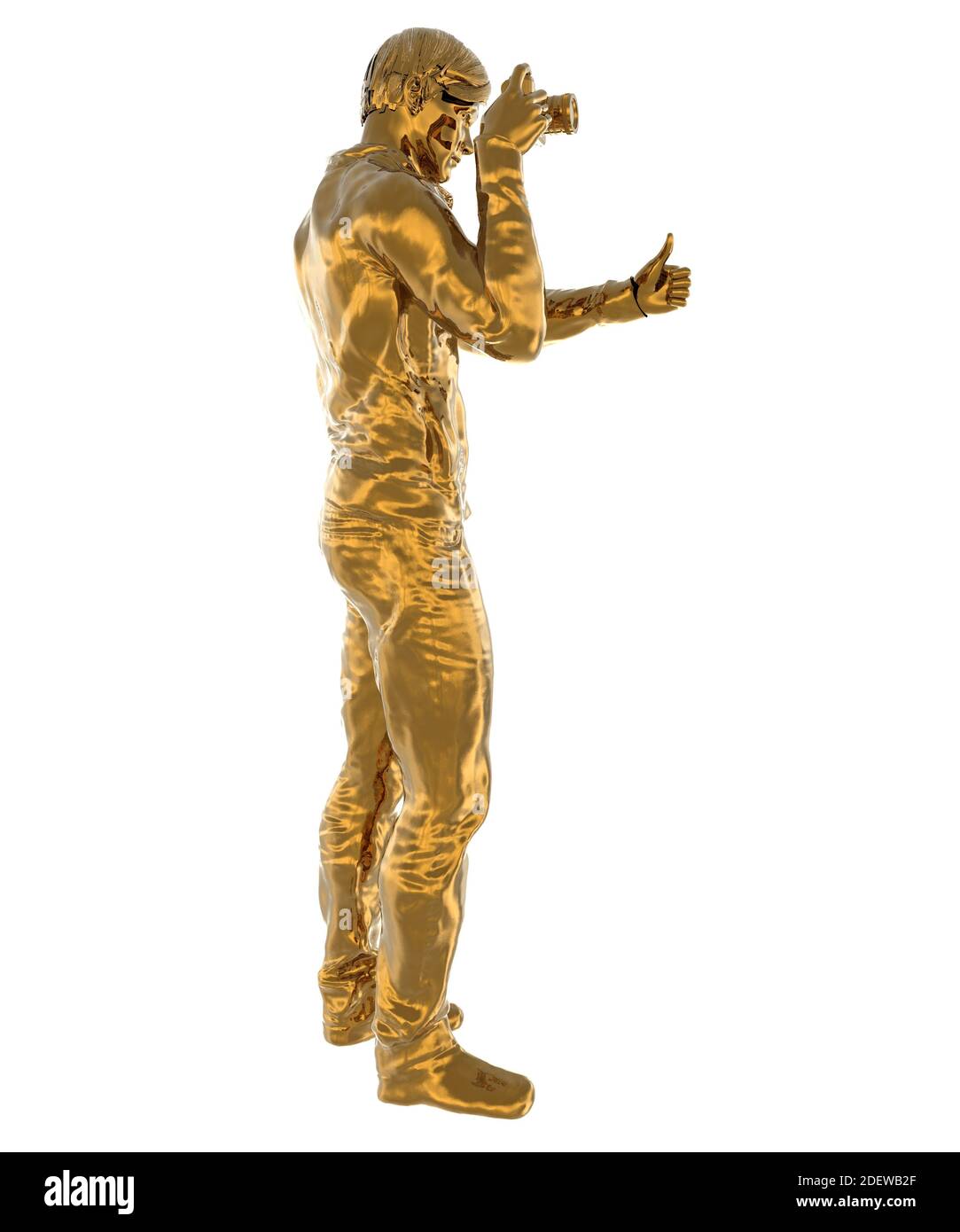 3D illustration photographer statue of gold isolated on white ...