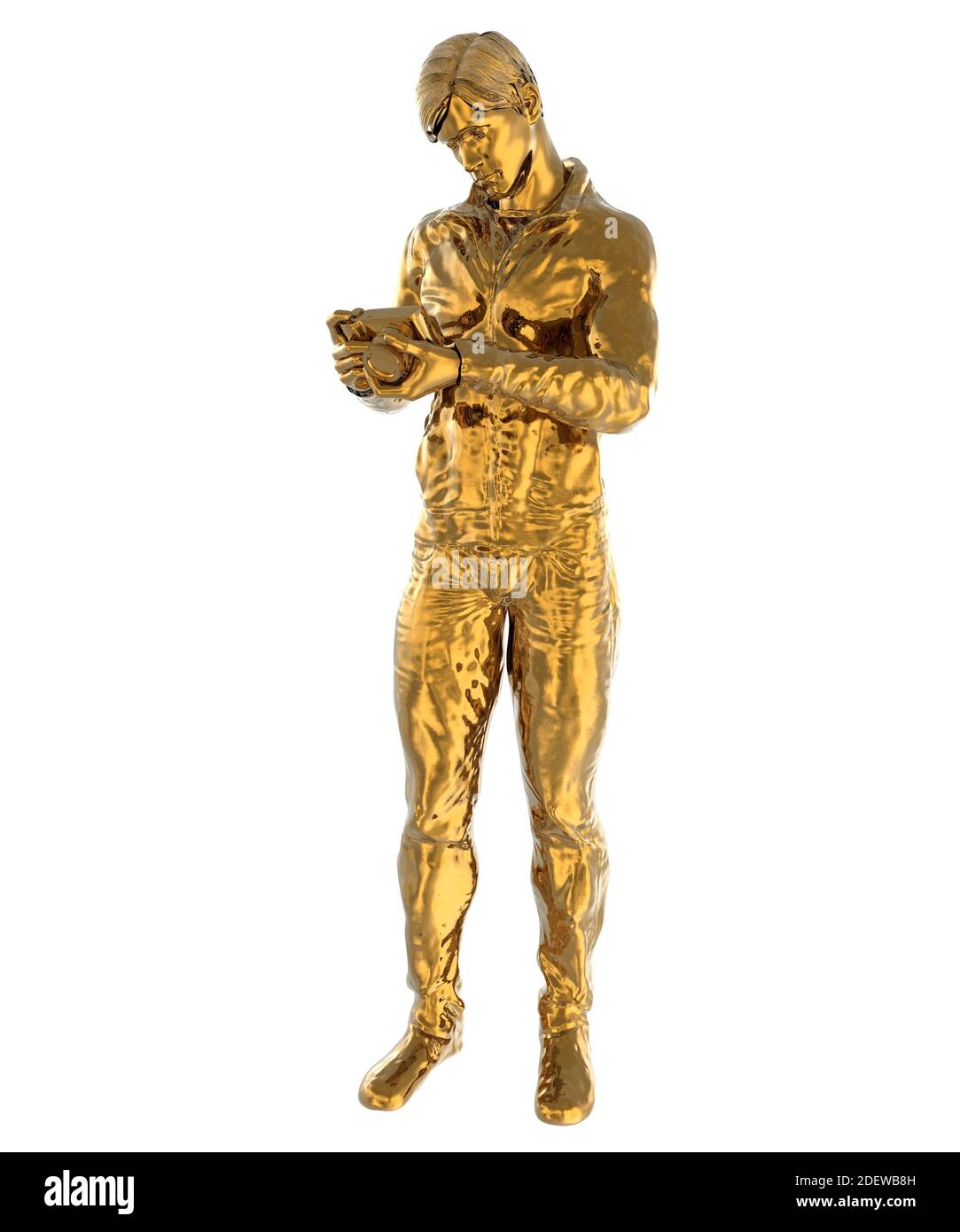 3D illustration photographer statue of gold isolated on white ...