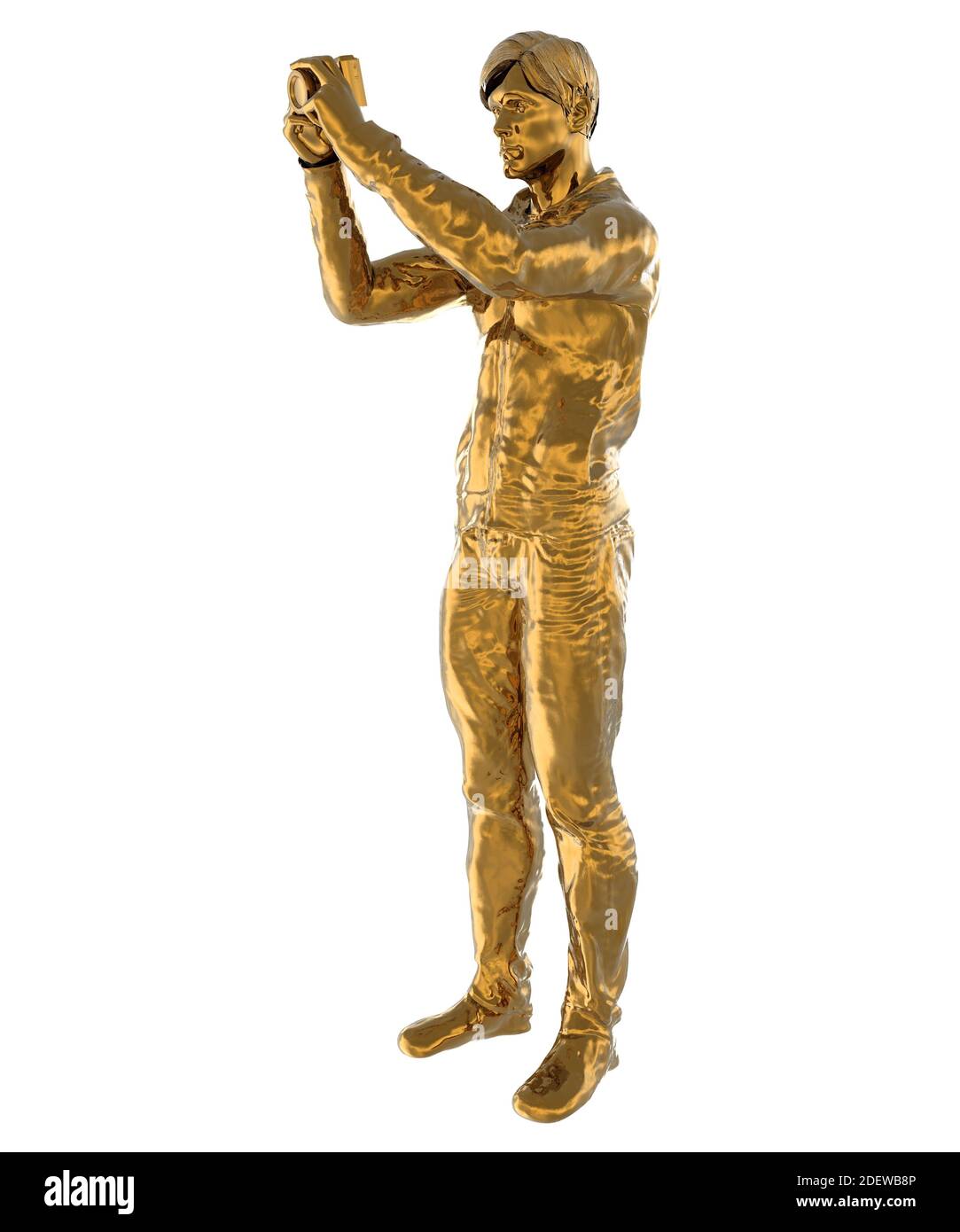 3D illustration photographer statue of gold isolated on white ...