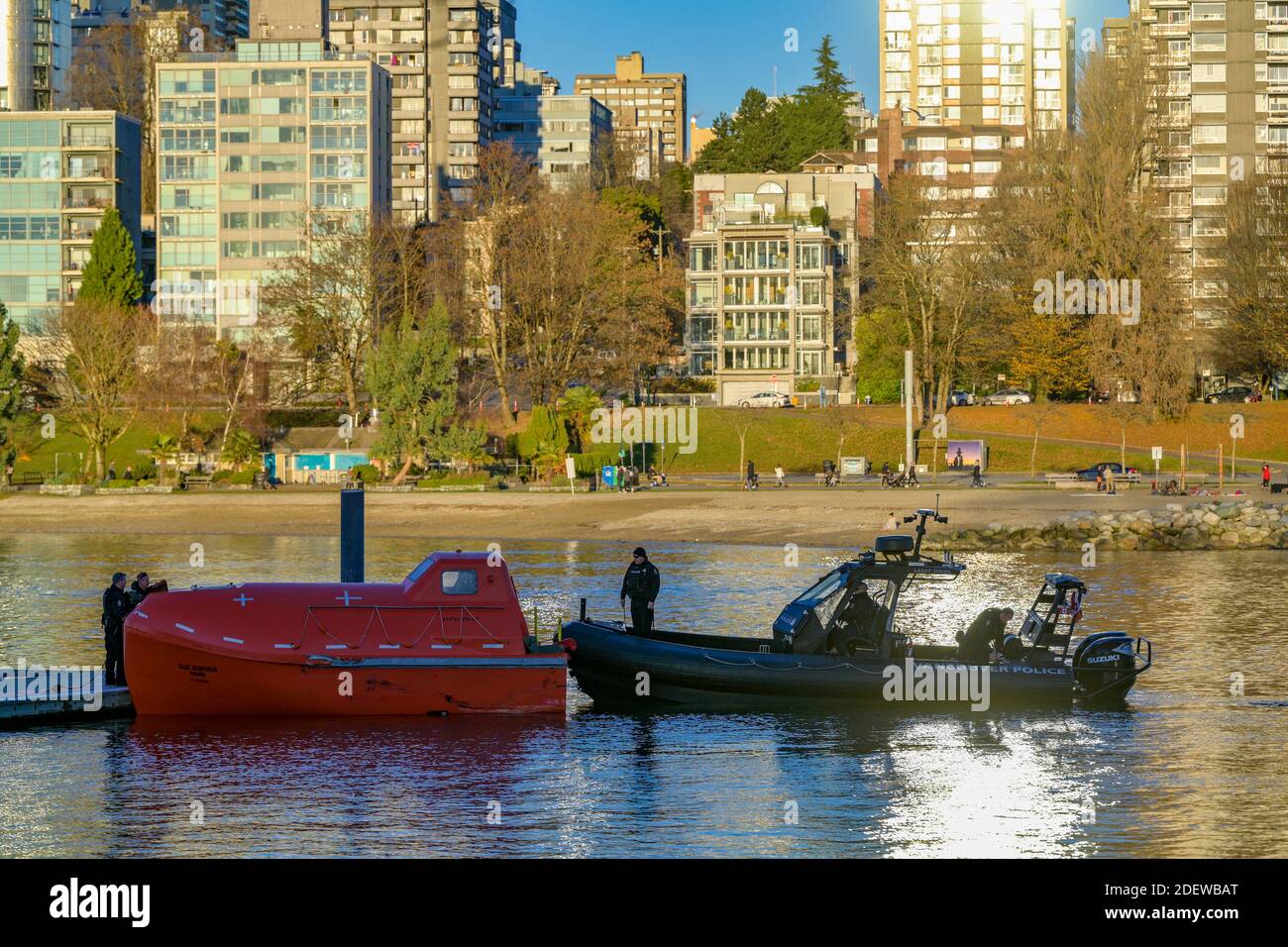 Vancouver Police zodiac attends lifeboat of Blue Bosporus ship after ...