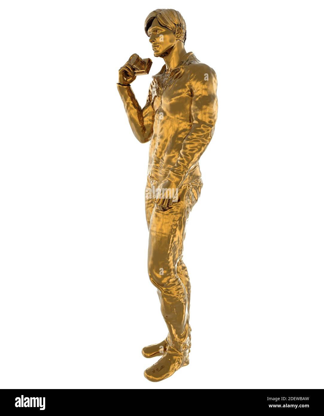 3D illustration photographer statue of gold isolated on white ...