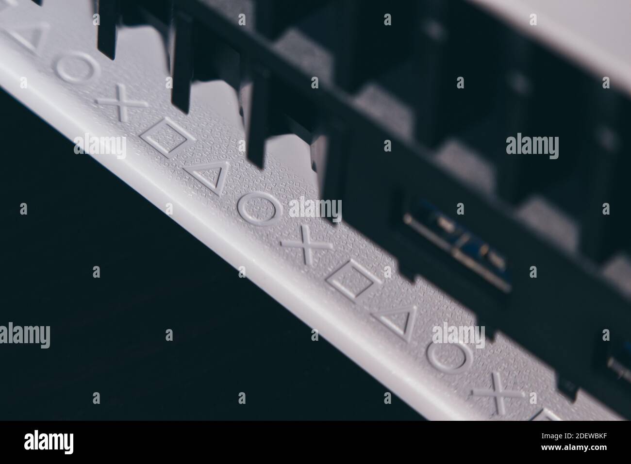 Iconic PlayStation symbols on the back of the PlayStation 5 gaming ...