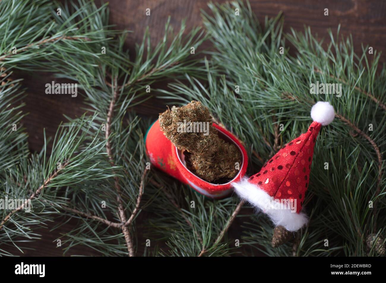 big cannabis cone christmas decoration. marijuana close up. hemp buds ...