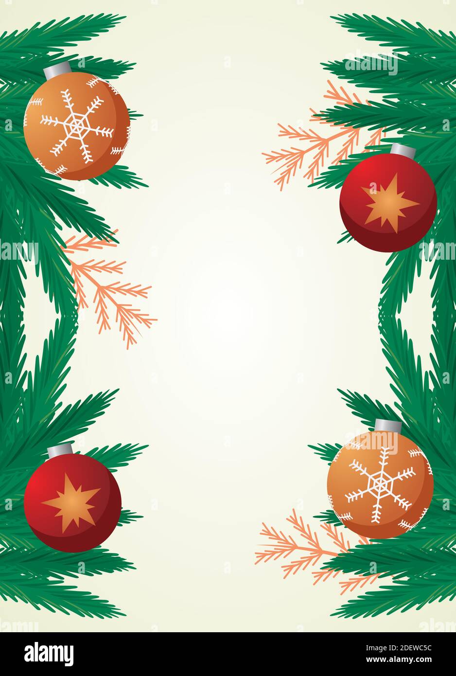 happy merry christmas card with balls and leafs pine vector ...
