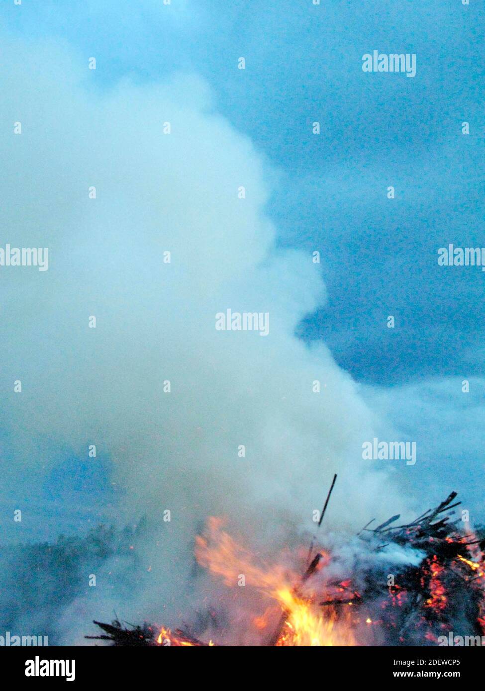 open fire and smoke in the air, big smoke cloud, environmental ...