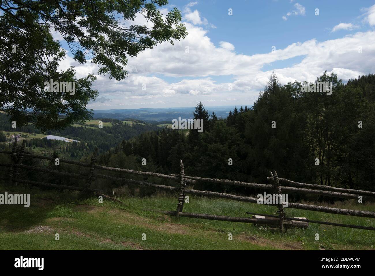 alpine farming in the mountains, beautiful summer day, blue sky with ...