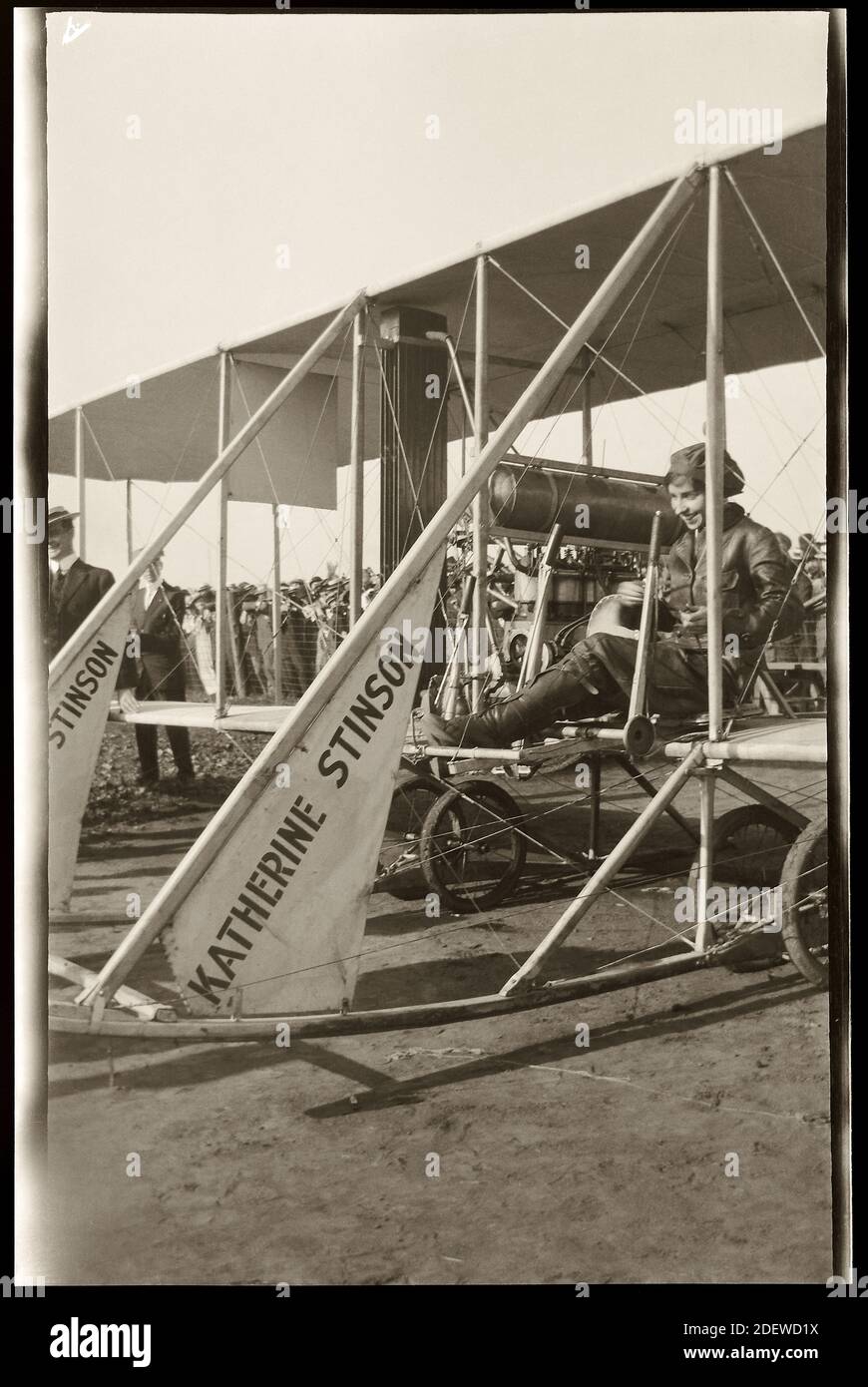 Katherine Stinson sits in the cockpit of a Wright Brothers biplane ...