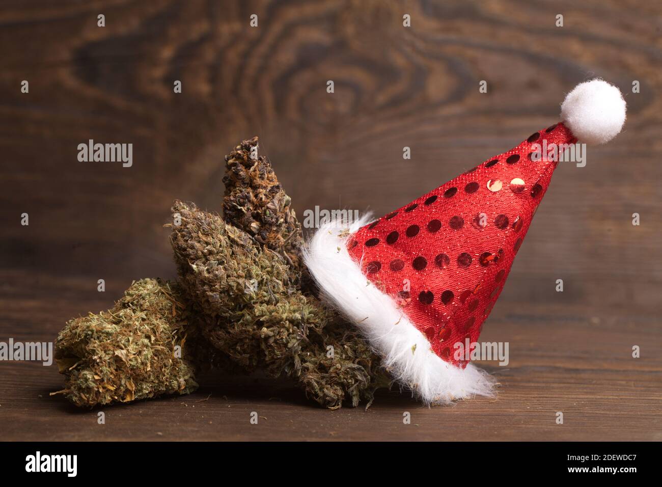 big cannabis cone christmas decoration. marijuana close up. hemp buds ...