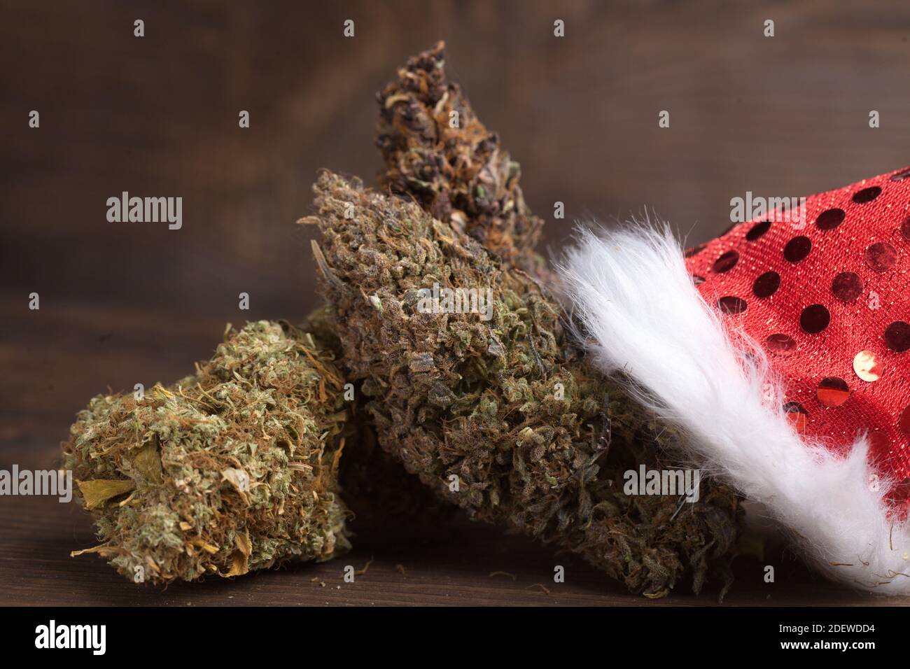 big cannabis cone christmas decoration. marijuana close up. hemp buds ...