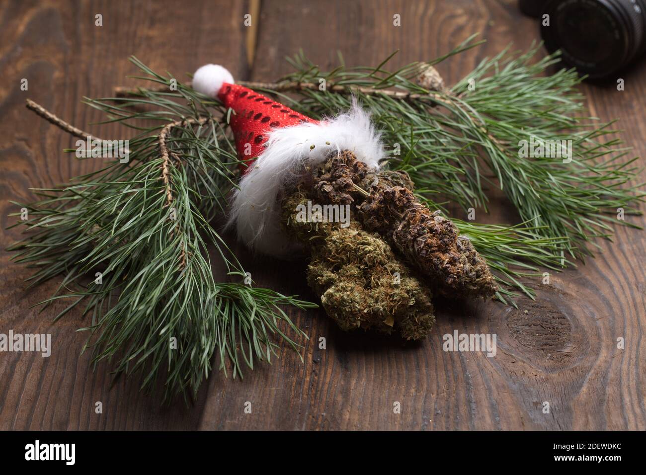 big cannabis cone christmas decoration. marijuana close up. hemp buds ...