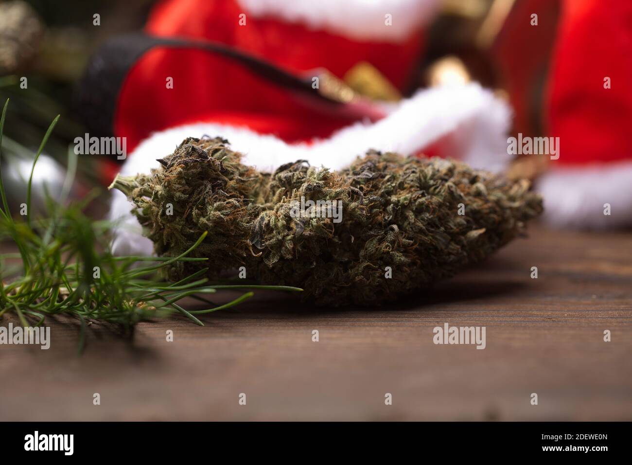 big cannabis cone christmas decoration. marijuana close up. hemp buds ...