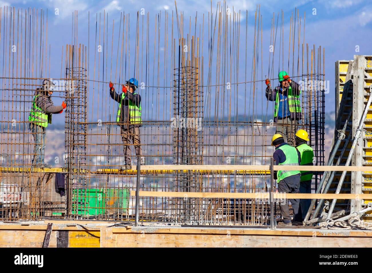 Tbilisi, Georgia - 23 November, 2020: Construction workers work on high ...