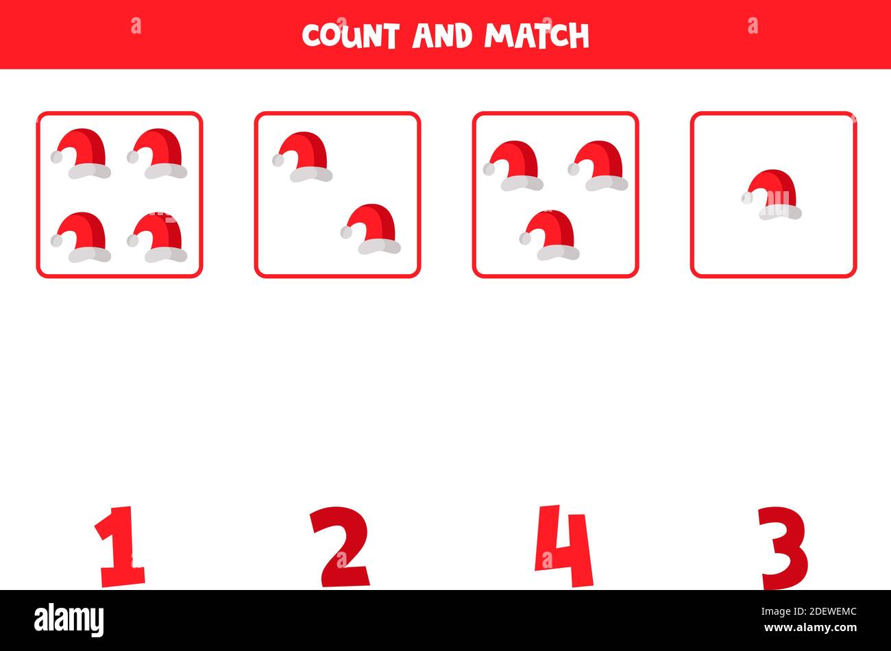 Count Santa Claus caps and match with numbers. Educational math game ...