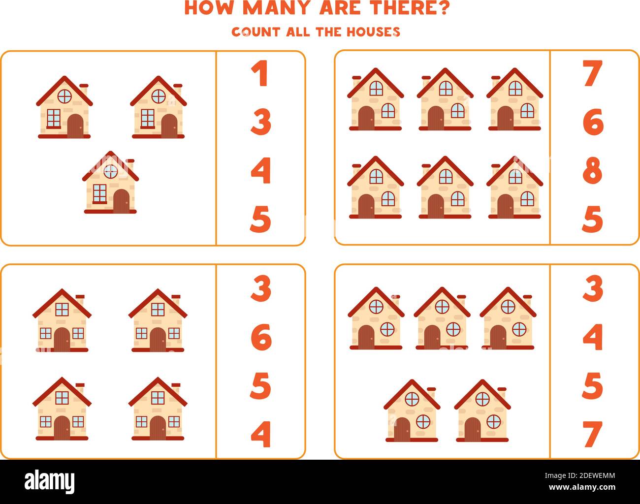Count the amount of houses. Educational math game for kids Stock Vector ...