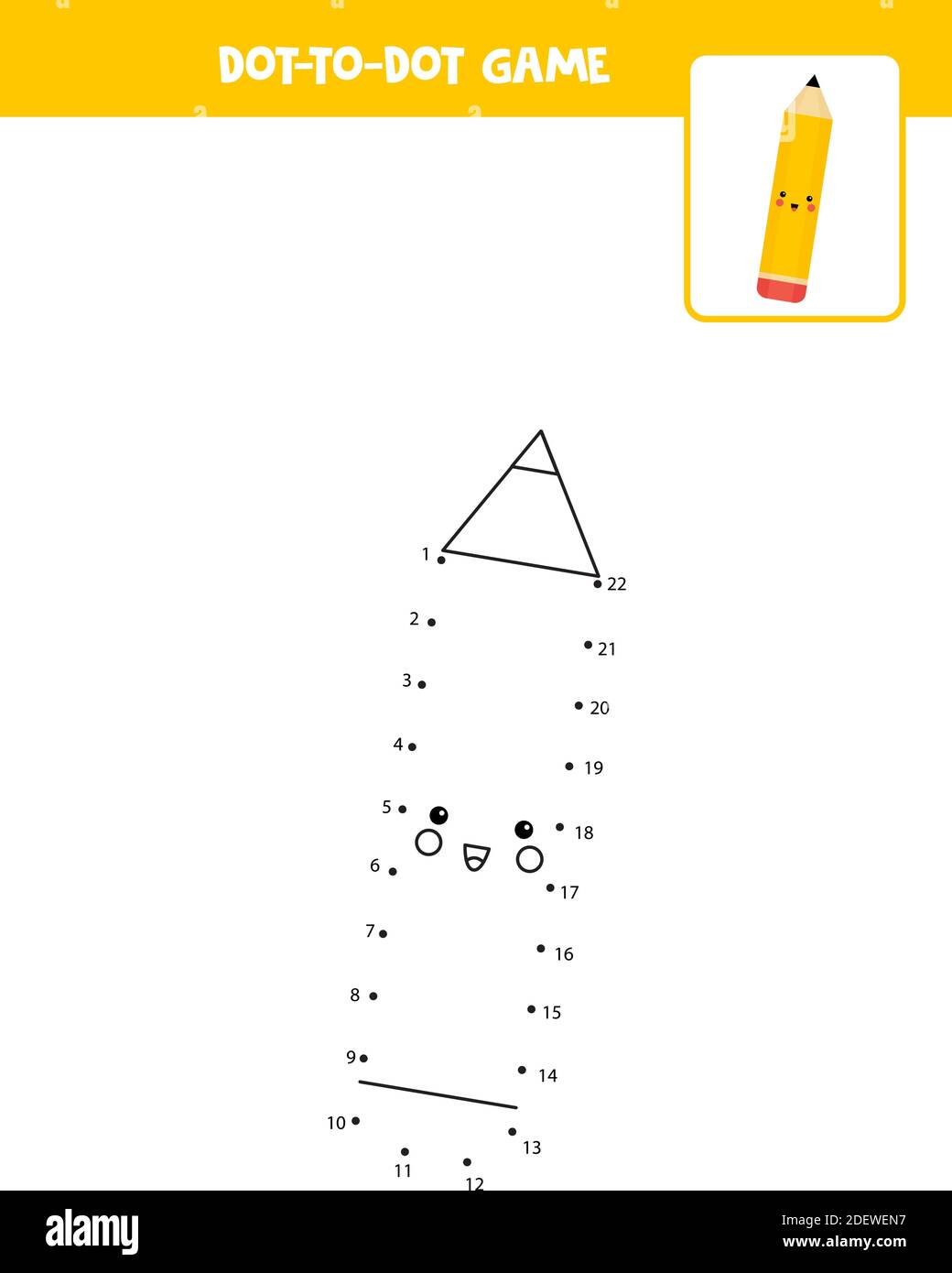 Connect the dots game with cartoon pencil. Educational worksheet Stock ...