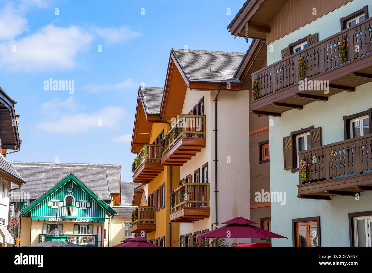 Colorful architectural blocks and streets in European towns Stock Photo ...
