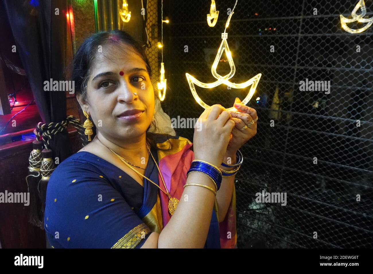 Mumbai / India 14 November 2020 A Smiling Indian Married woman in ...