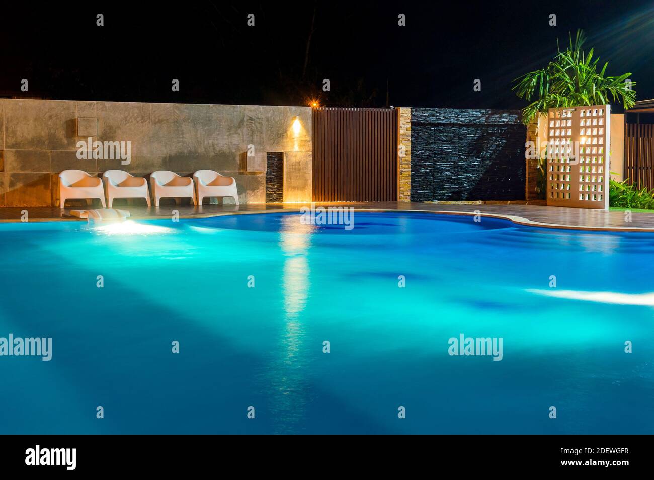 Swimming pool at a luxury Caribbean, tropical resort at night, night ...